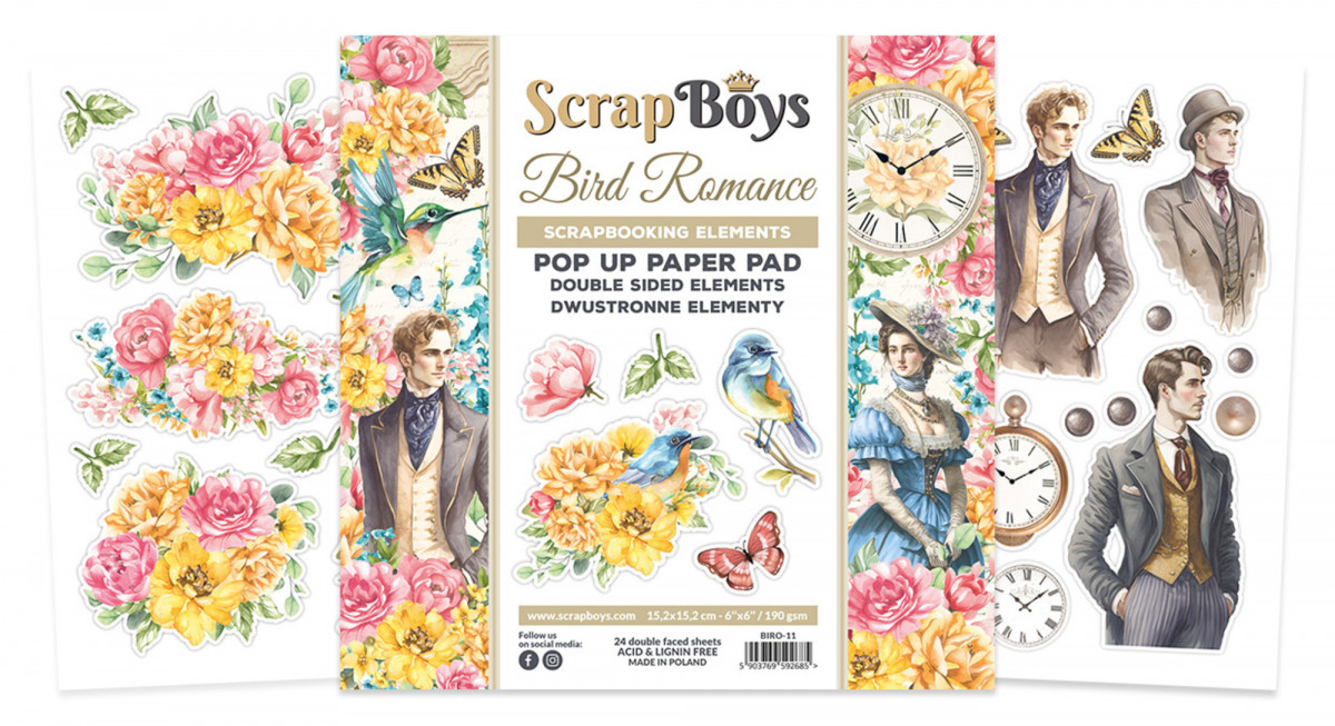ScrapBoys 6x6 POP UP Paper Pad - Bird Romance - Bastel-Welt Schobes